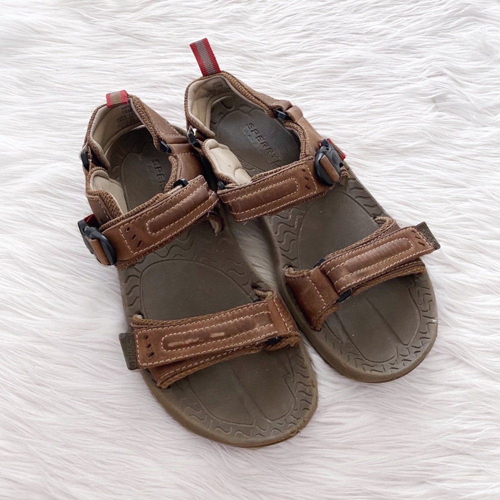 Sperry Men’s Tan Leather Velcro Strap Sandals - Gem